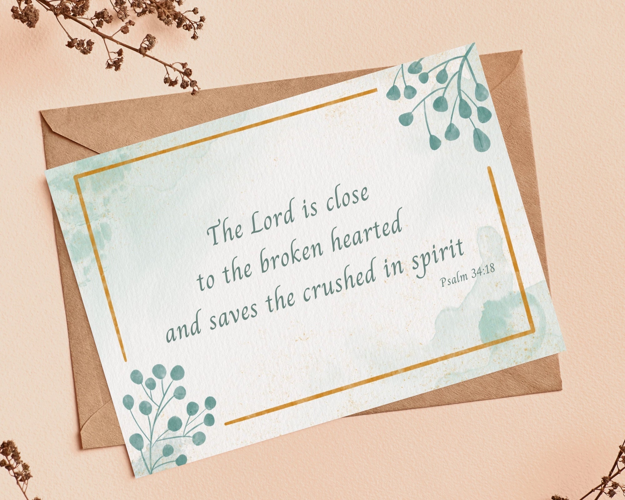 Printable Sympathy Card Psalm 34:18 Grief Bereavement Thinking of You ...