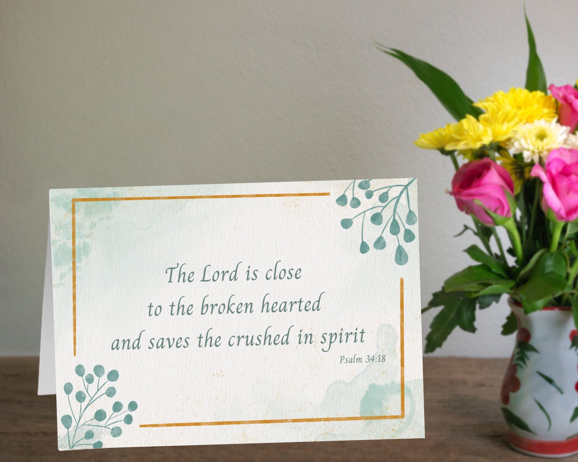 Printable Sympathy Card Psalm 34:18 Grief Bereavement Thinking of You ...