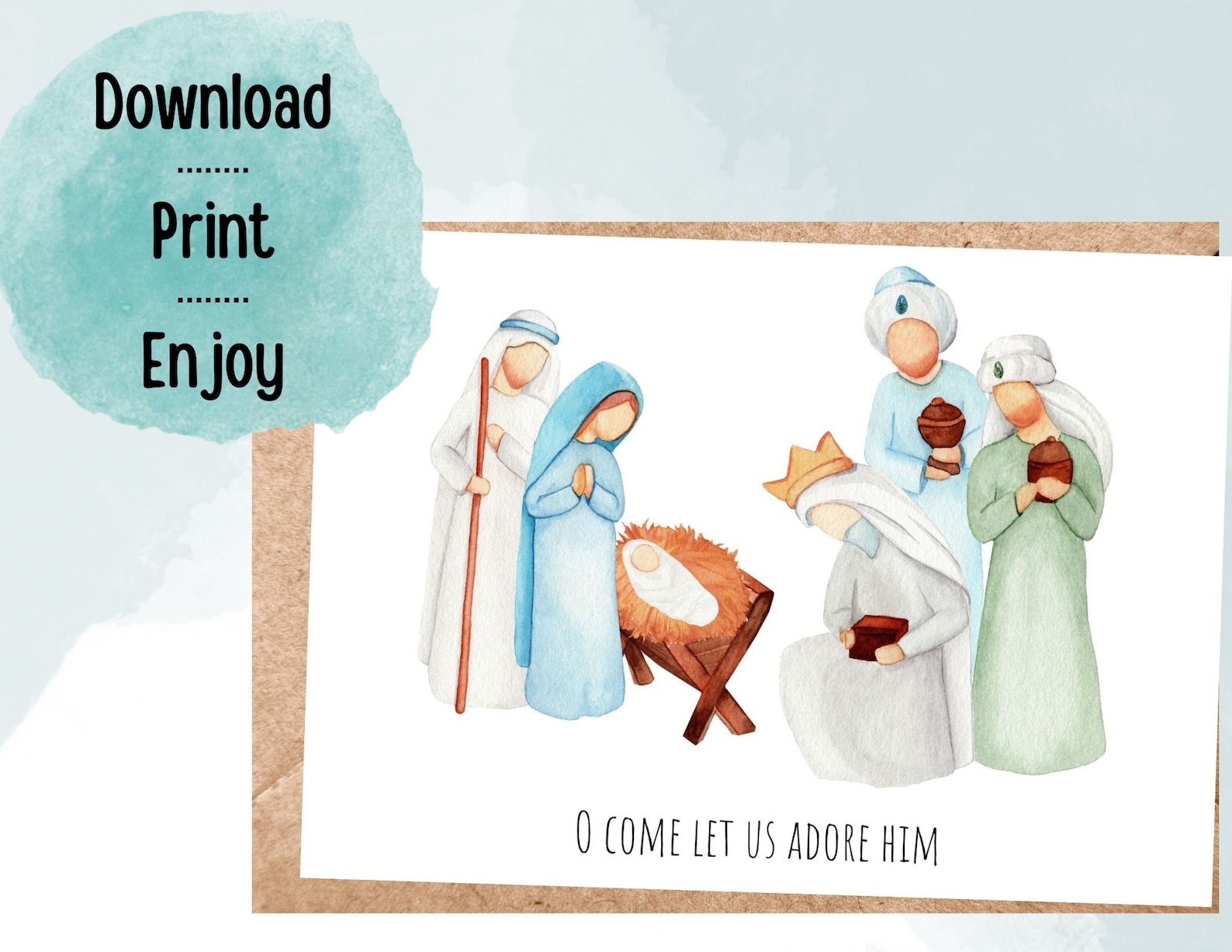 Printable Christmas Card Merry Christmas O Come Let Us Adore Him ...