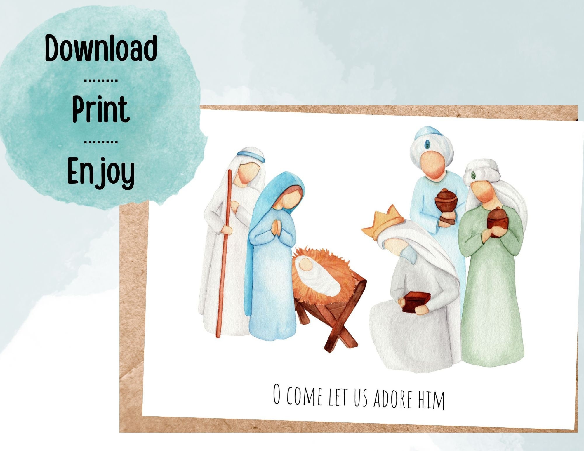 Printable Christmas Card Merry Christmas O Come Let Us Adore Him ...