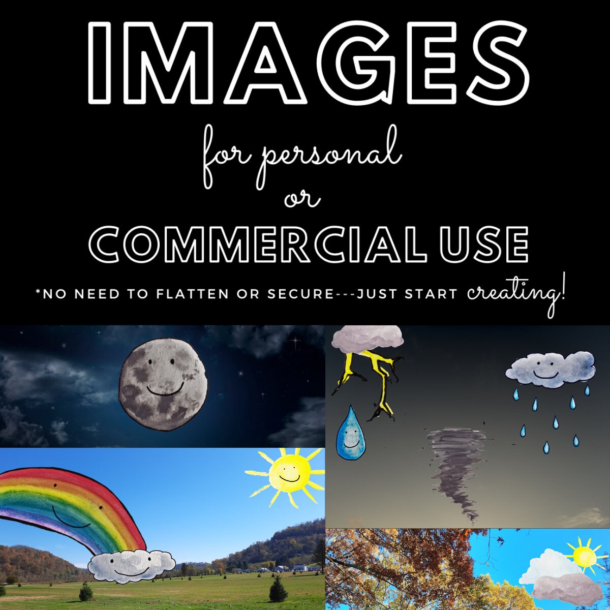 Weather Clipart, Rainbow, Cloud, Sun, PNG Files, 300dpi Resolution ...