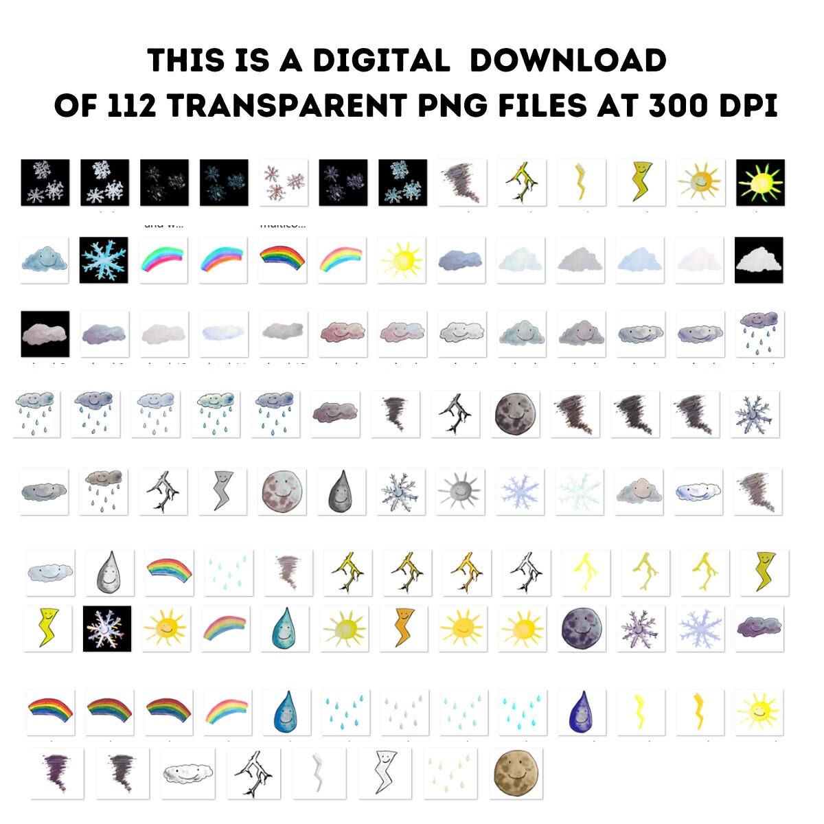 Weather Clipart, Rainbow, Cloud, Sun, PNG Files, 300dpi Resolution ...