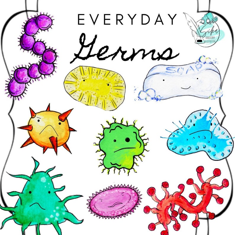 Watercolor Germ Clipart, Virus, Bacteria, PNG Files, 300dpi Resolution ...