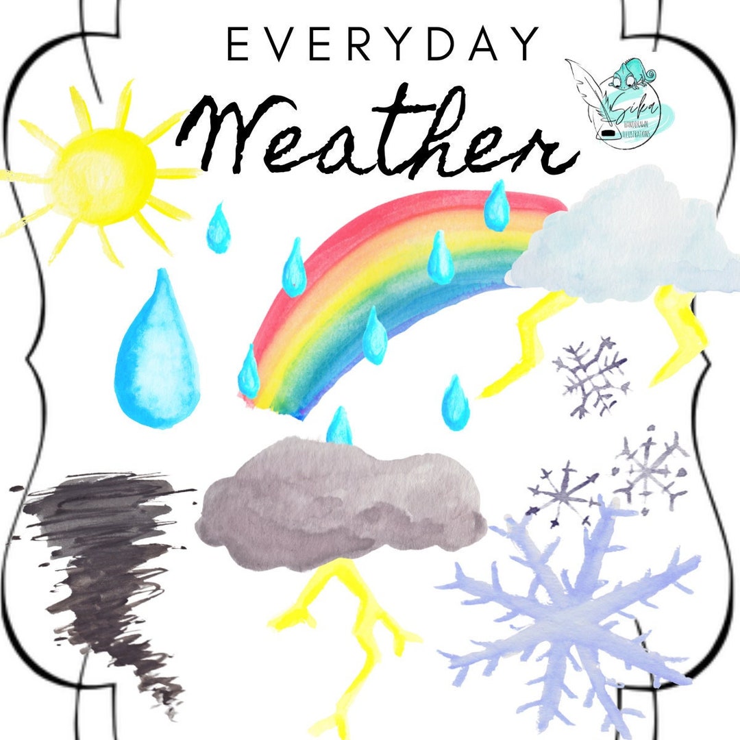 Weather Clipart Rainbow Cloud Sun PNG Files 300dpi - Etsy