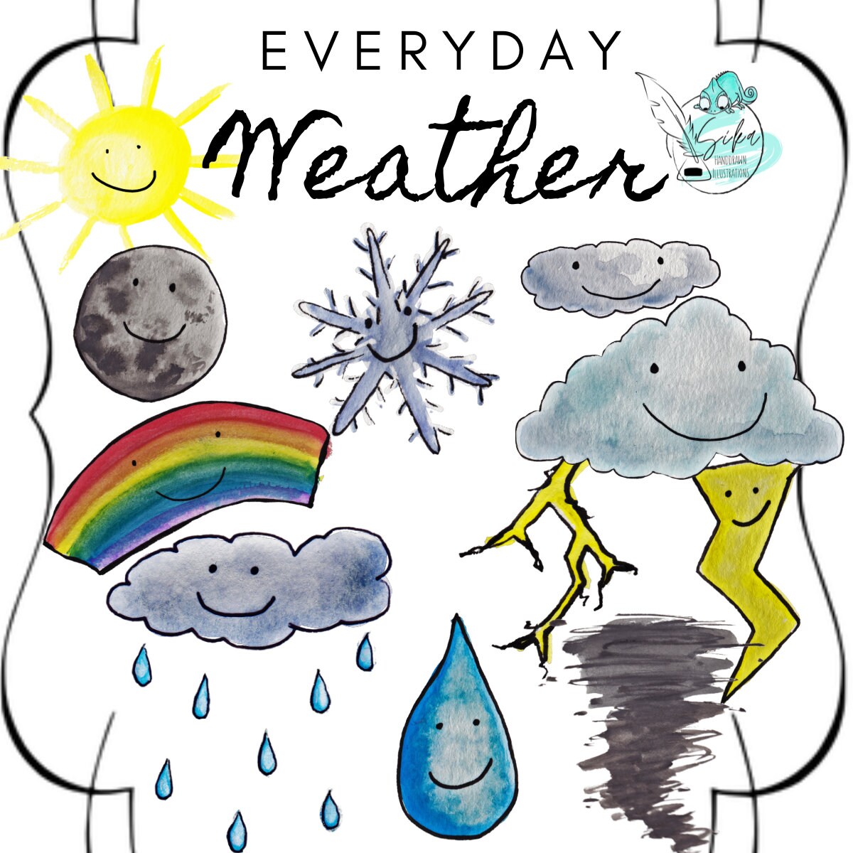 Weather Clipart, Rainbow, Cloud, Sun, PNG Files, 300dpi Resolution ...