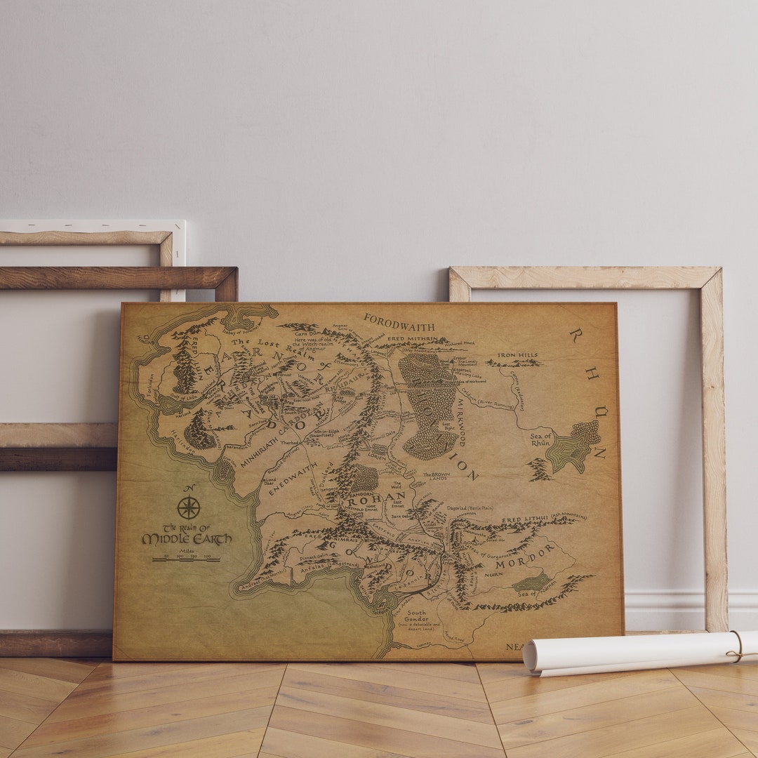 Middle-earth Map Canvas, the Lord of the Rings Art, Movie Canvas, Map ...