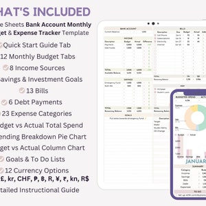 Monthly BANK ACCOUNT Budget Expense Tracker Google Sheets Spreadsheet ...