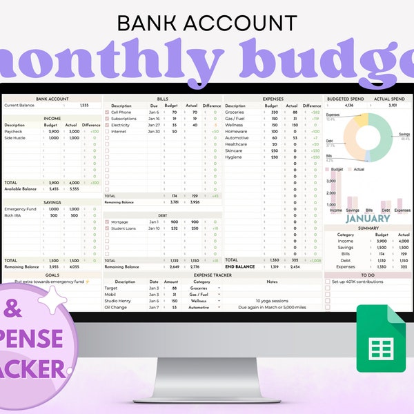 Bank Account Tracker Spreadsheet - Etsy