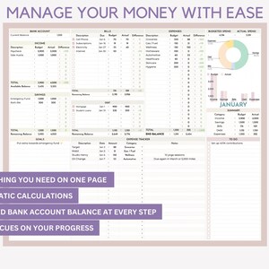 Monthly BANK ACCOUNT Budget Expense Tracker Google Sheets Spreadsheet ...