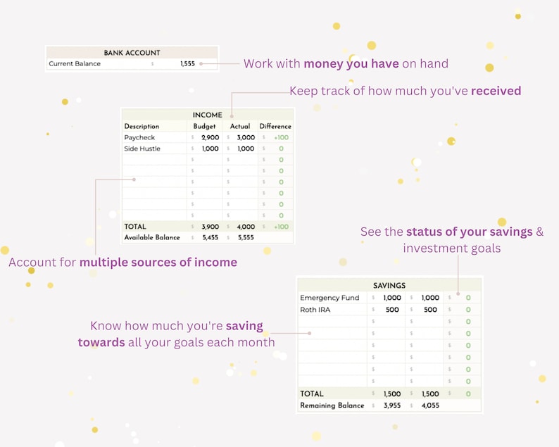 Monthly BANK ACCOUNT Budget Expense Tracker Google Sheets Spreadsheet ...
