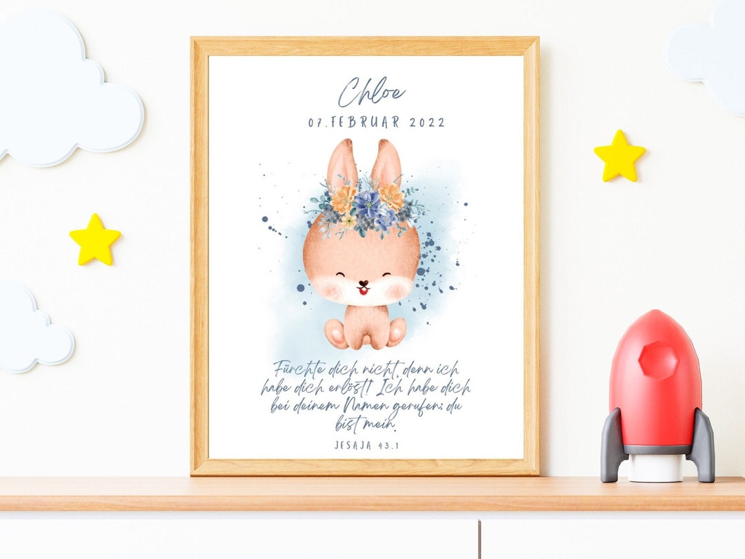 Bible Verse Name Poster Personalized Christian Birth Rabbit Christian ...