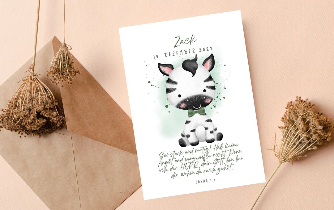 Personalized Bible Verse Name Cards Christian Birth Zebra - Etsy