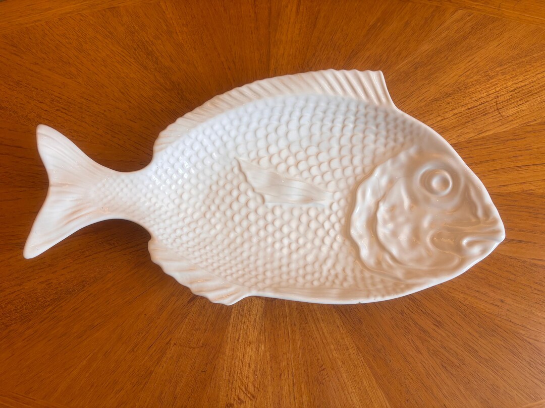 Vintage Bordallo Pinheiro Fish Platter: White Glazed Portuguese Ceramic ...