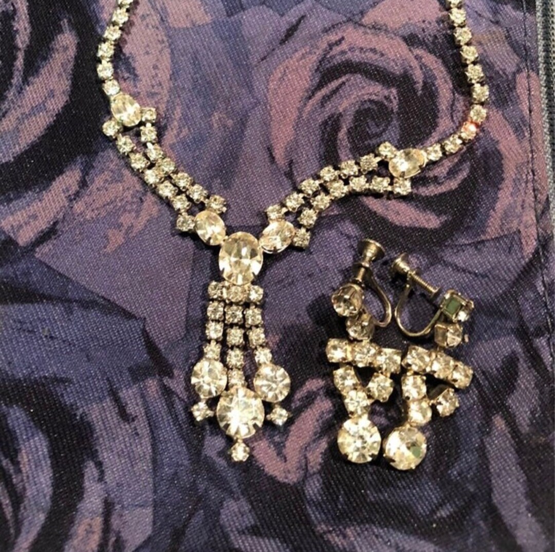 Vintage Kramer Clear Rhinestone Tassel Necklace and Earrings - Etsy