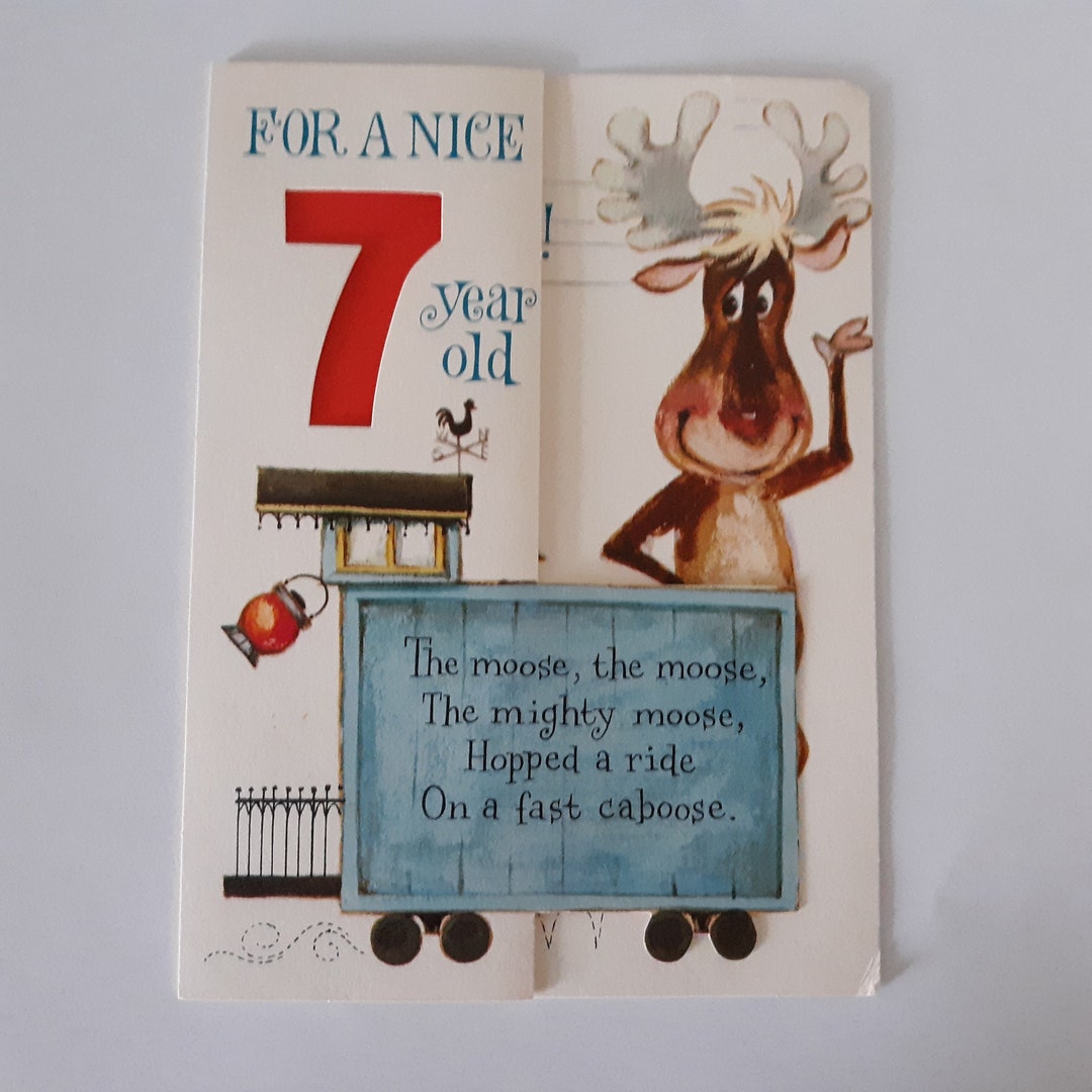 Happy Birthday 7 Year Old Vintage Card Train Moose Used Hallmark - Etsy