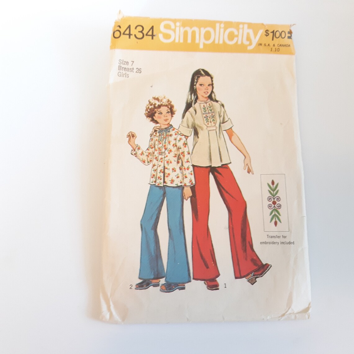 Simplicity 6434 Girls Top and Bell Bottom Pants Pattern Size 7 Bust 26 ...