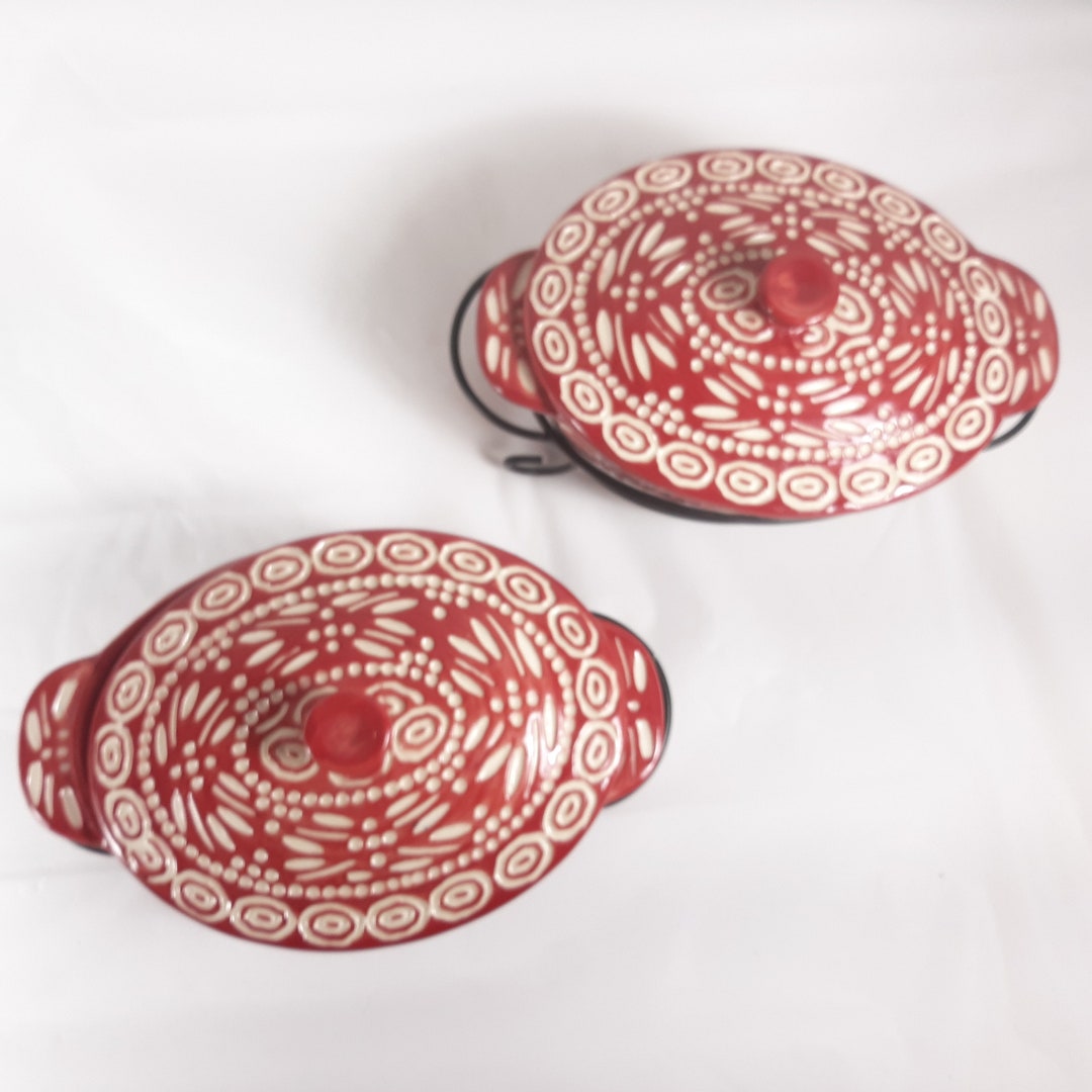 Temptations by Tara Red Carved Old World Poinsettia 2 Oval 9 Oz Baking ...