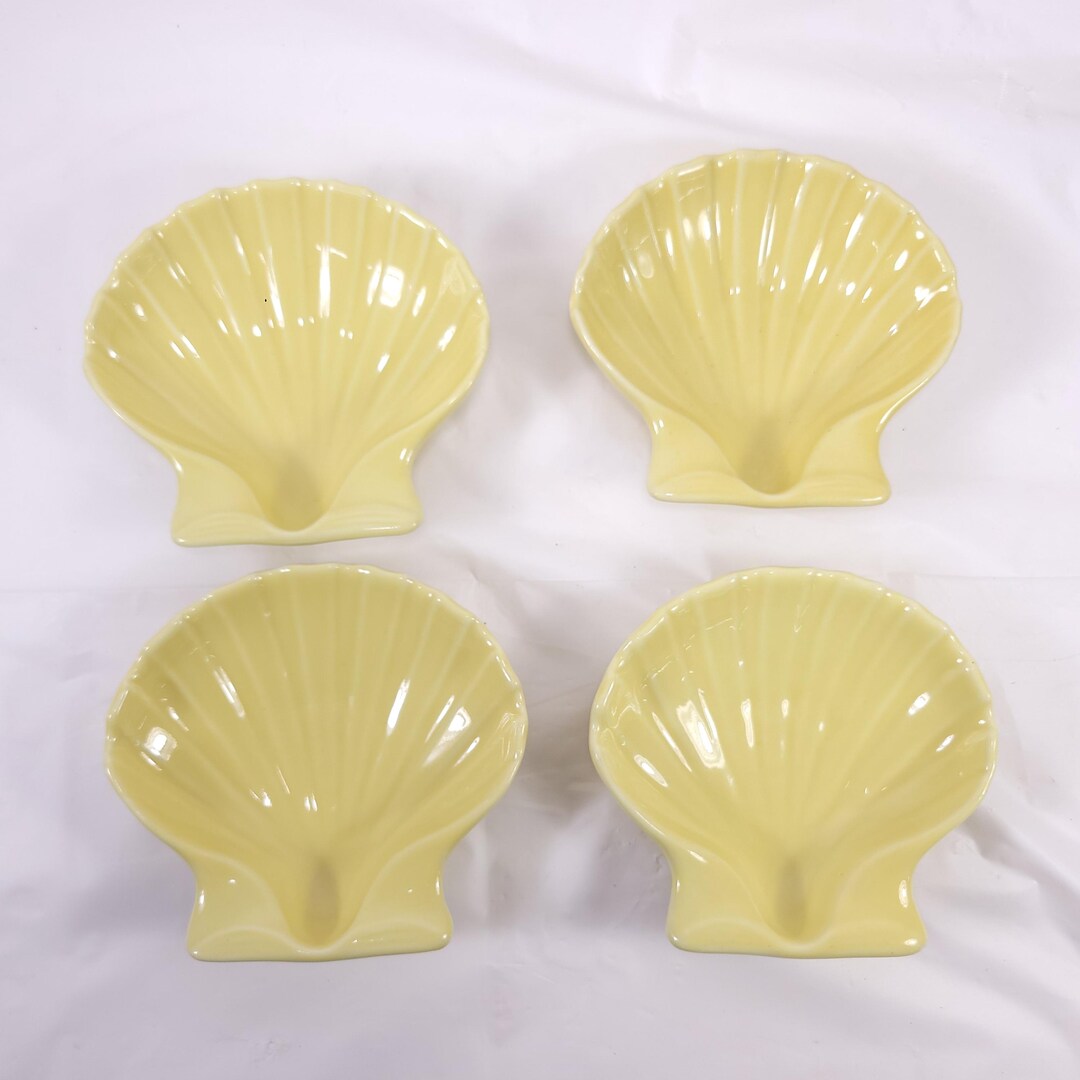 Vintage Hall Pottery Sea Shell Shaped Dishes MCM Yellow Nautical Beach ...