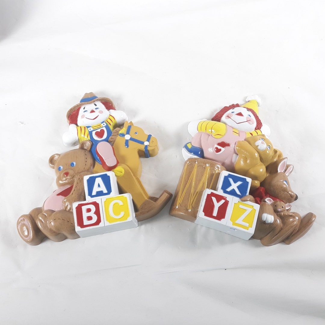Vintage Nursery Decor Plastic Wall Hanging Clowns ABC Burwood Products ...
