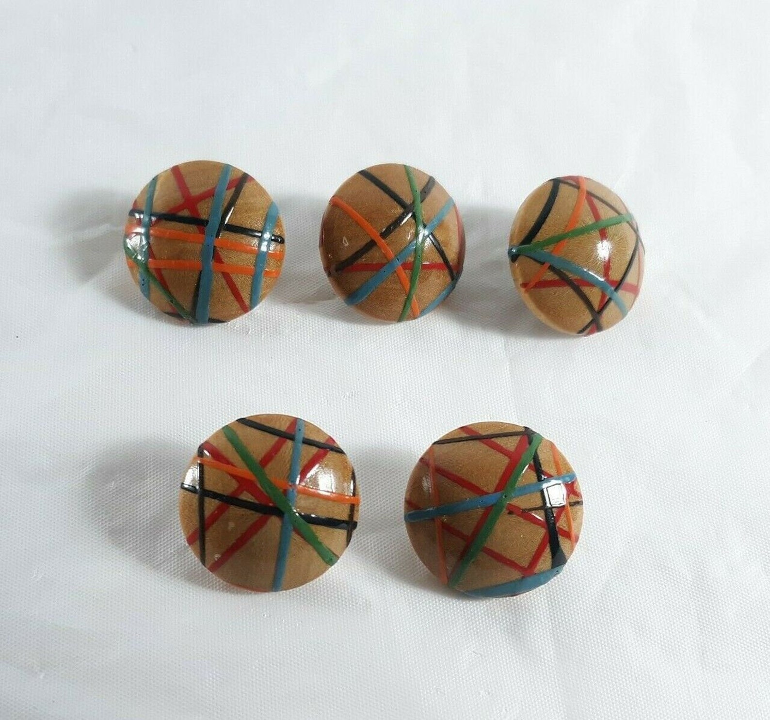 Wooden Line Abstract Multi Color Buttons Set of 5 Vintage - Etsy