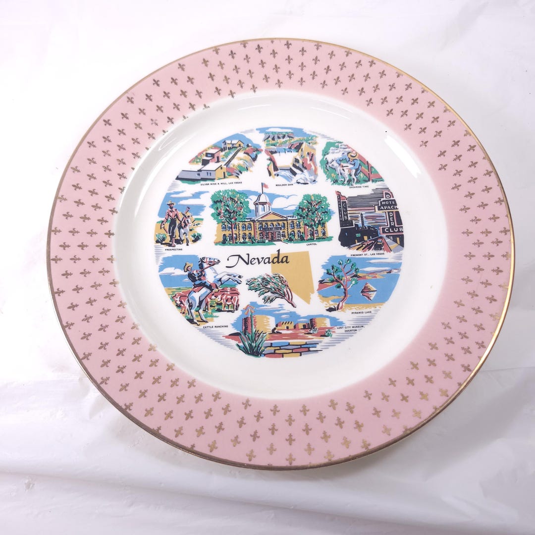 Vintage Nevada Pink Gold Tone Trim Collector Souvenir Plate - Etsy