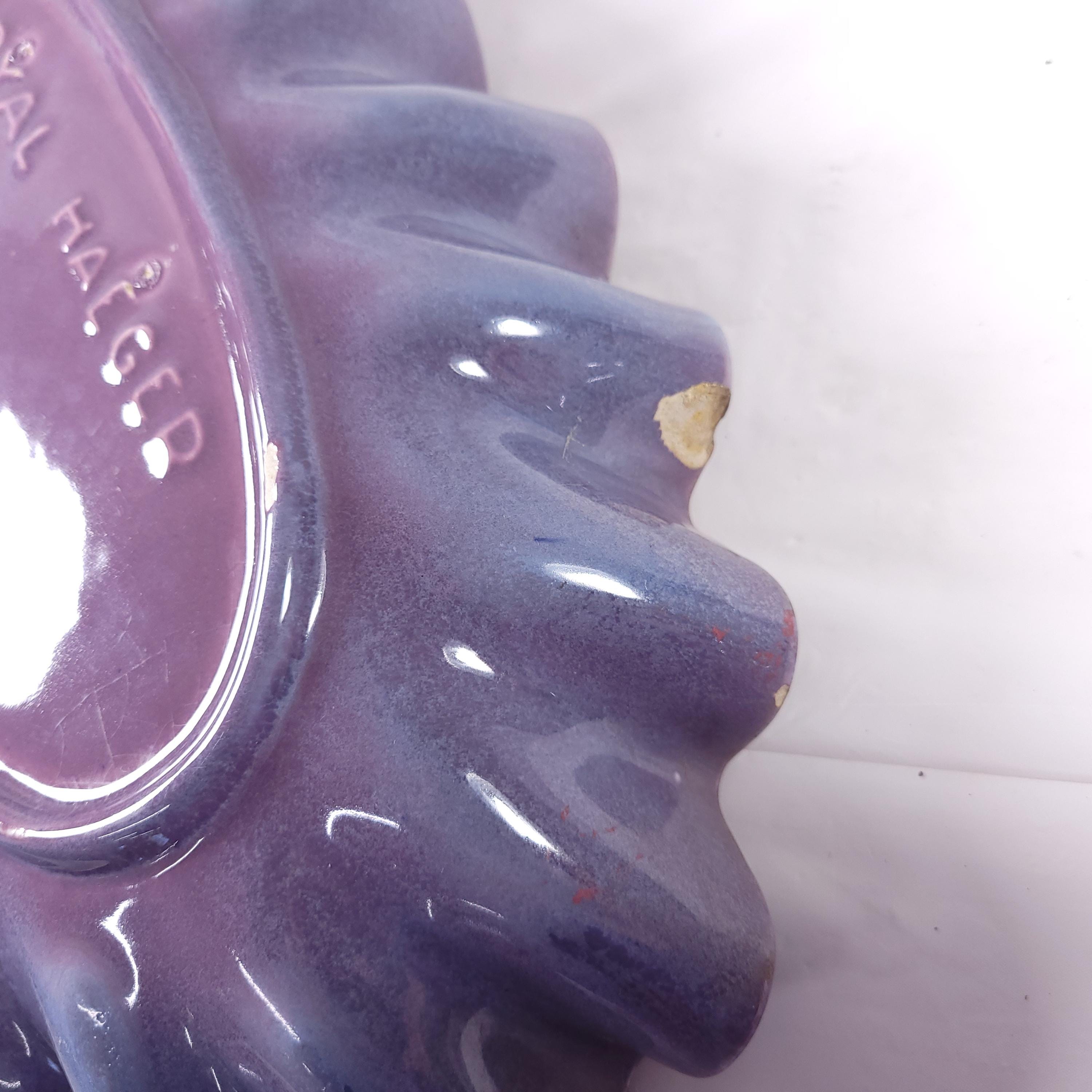 Vintage Royal Hickman Haeger Pottery Ruffled Edge Bowl Purple USA READ ...