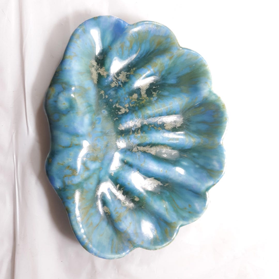 Blue Green Shell Trinket Soap Dish Ceramic - Etsy