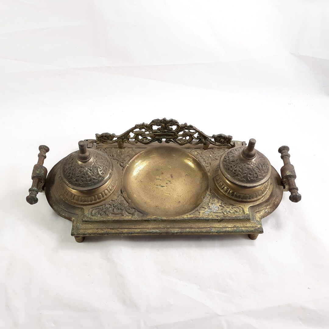 Antique Brass Cast Ornate Calligraphy Inkwell - Etsy