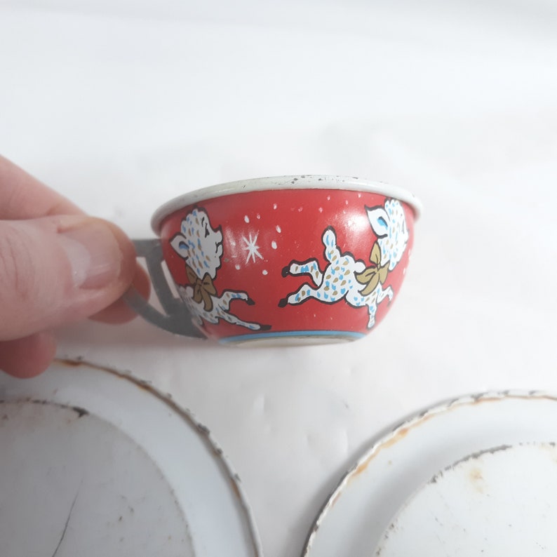 Vintage 1950s Ohio Art Tin Litho Tea Cups Plates Mary Had A Little Lamb ...