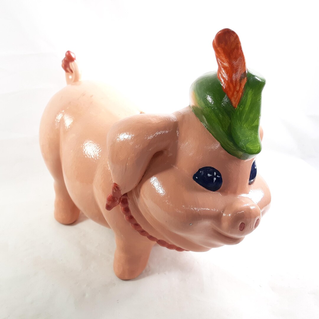 Fancy Pig Piggy Bank Ceramic Robin Hood Hat Vintage - Etsy