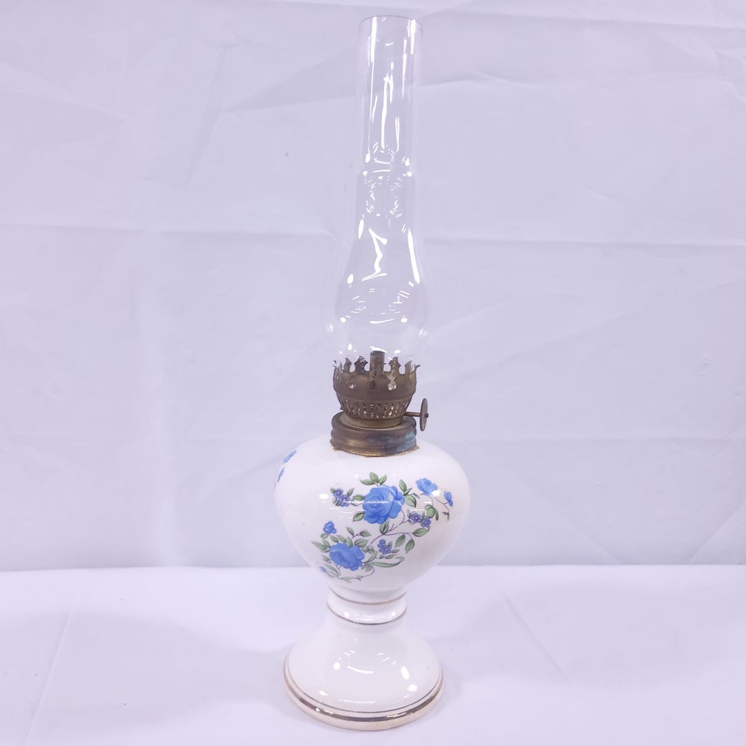 Vintage Enesco Japan Oil Lamp White Porcelain Blue Flowers - Etsy