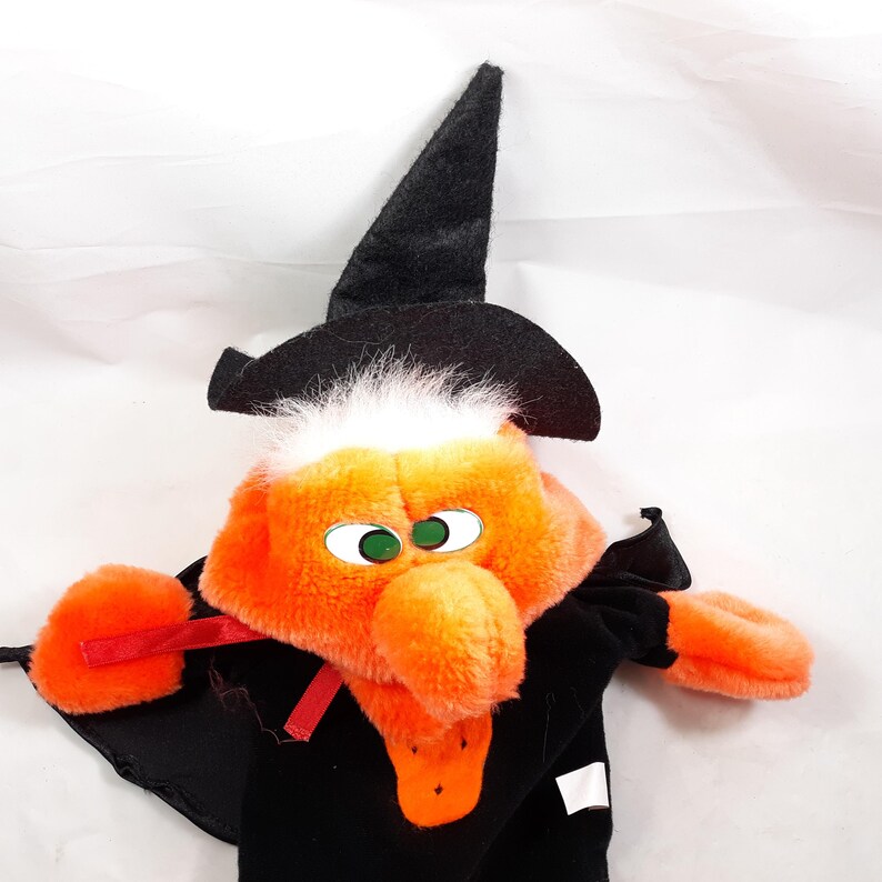 Vintage Lee Line Orange Black Witch Hand Puppet Mouth Opens Halloween ...