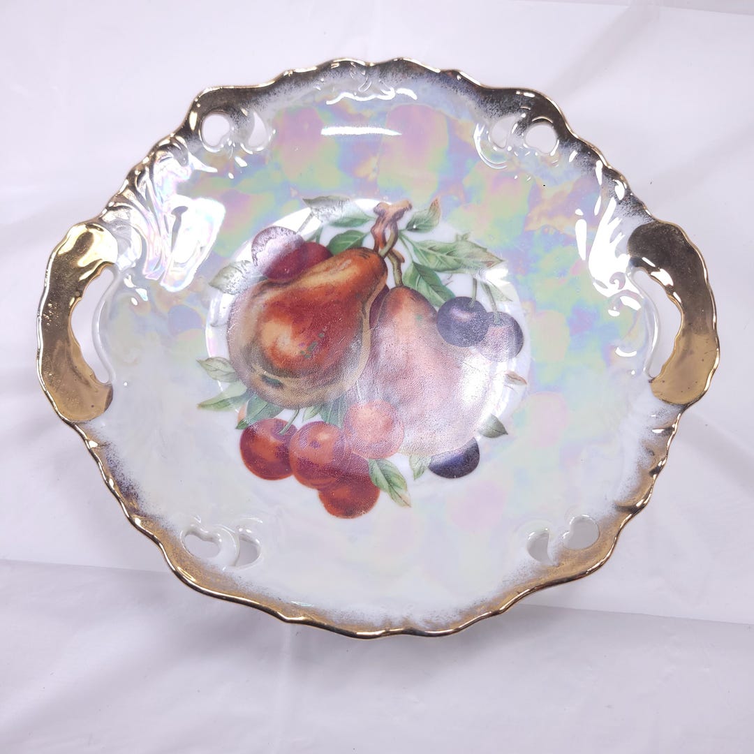 VTG Fruit Bowl Candy Trinket Dish Iridescent Lusterware Japan Handled ...