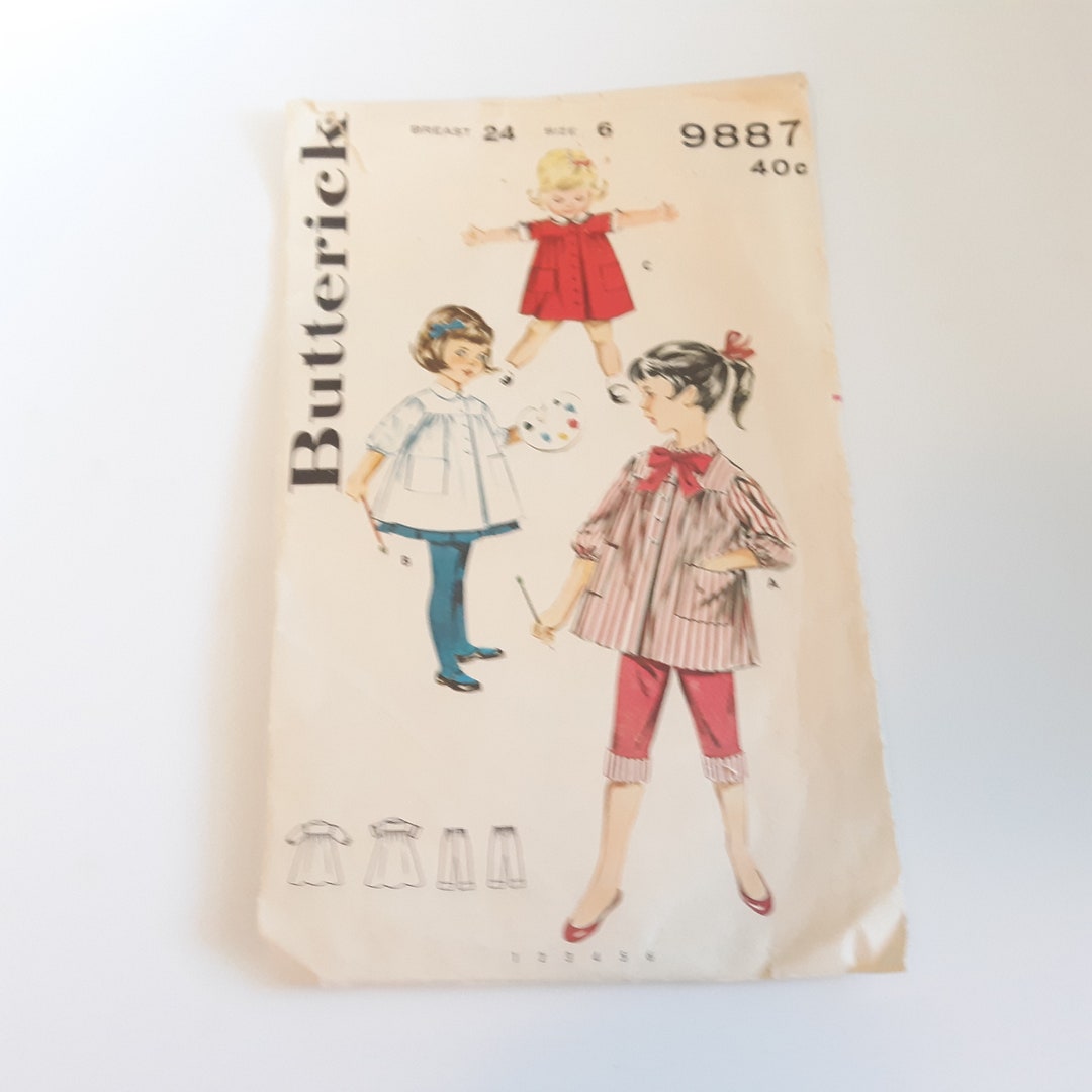 Butterick 9887 Girls Smock Pants and Dress Pattern Size 6 Bust 24 Cut ...