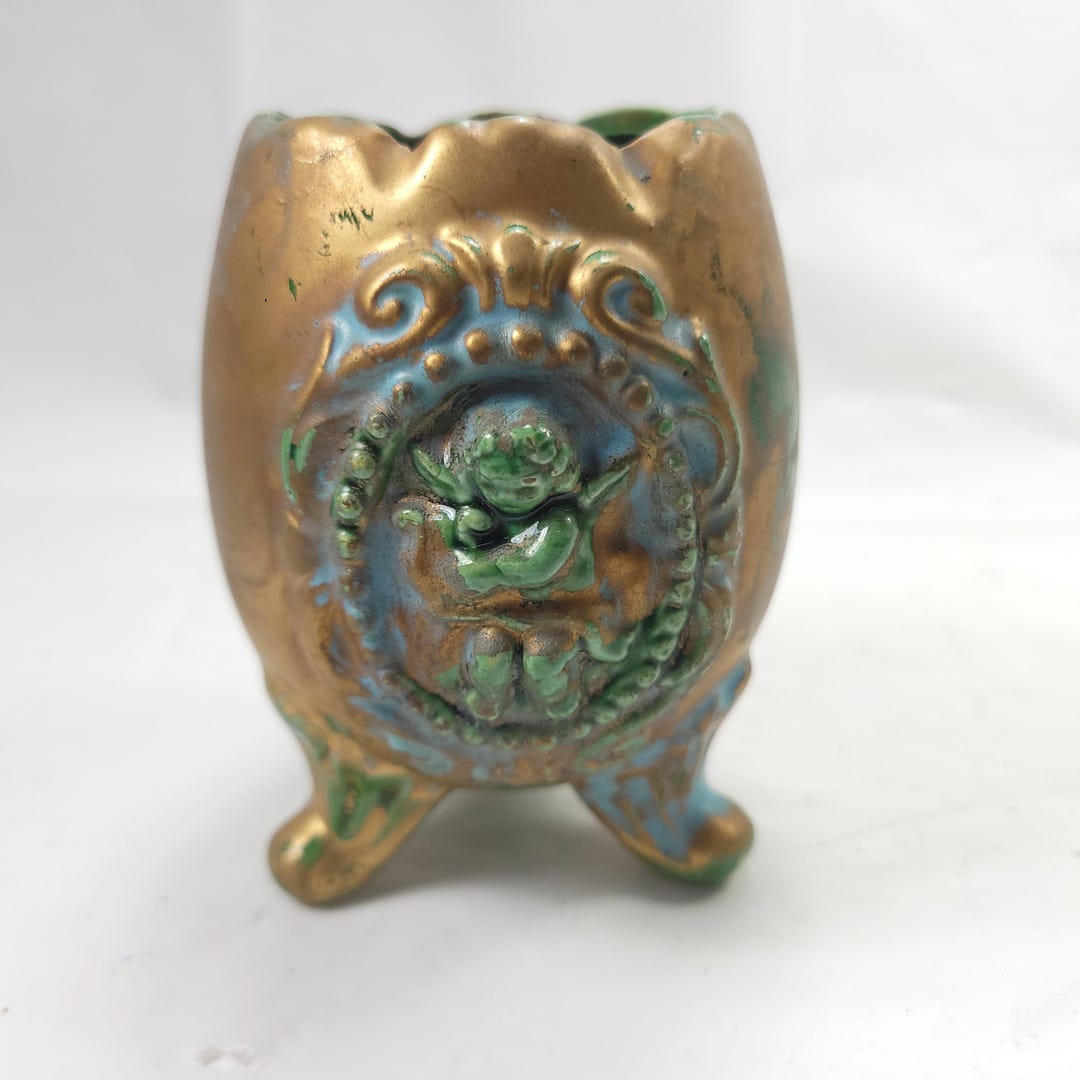 Egg Shaped Cherub Rubens Originals Gold Green Vintage Ceramic Kitsch ...