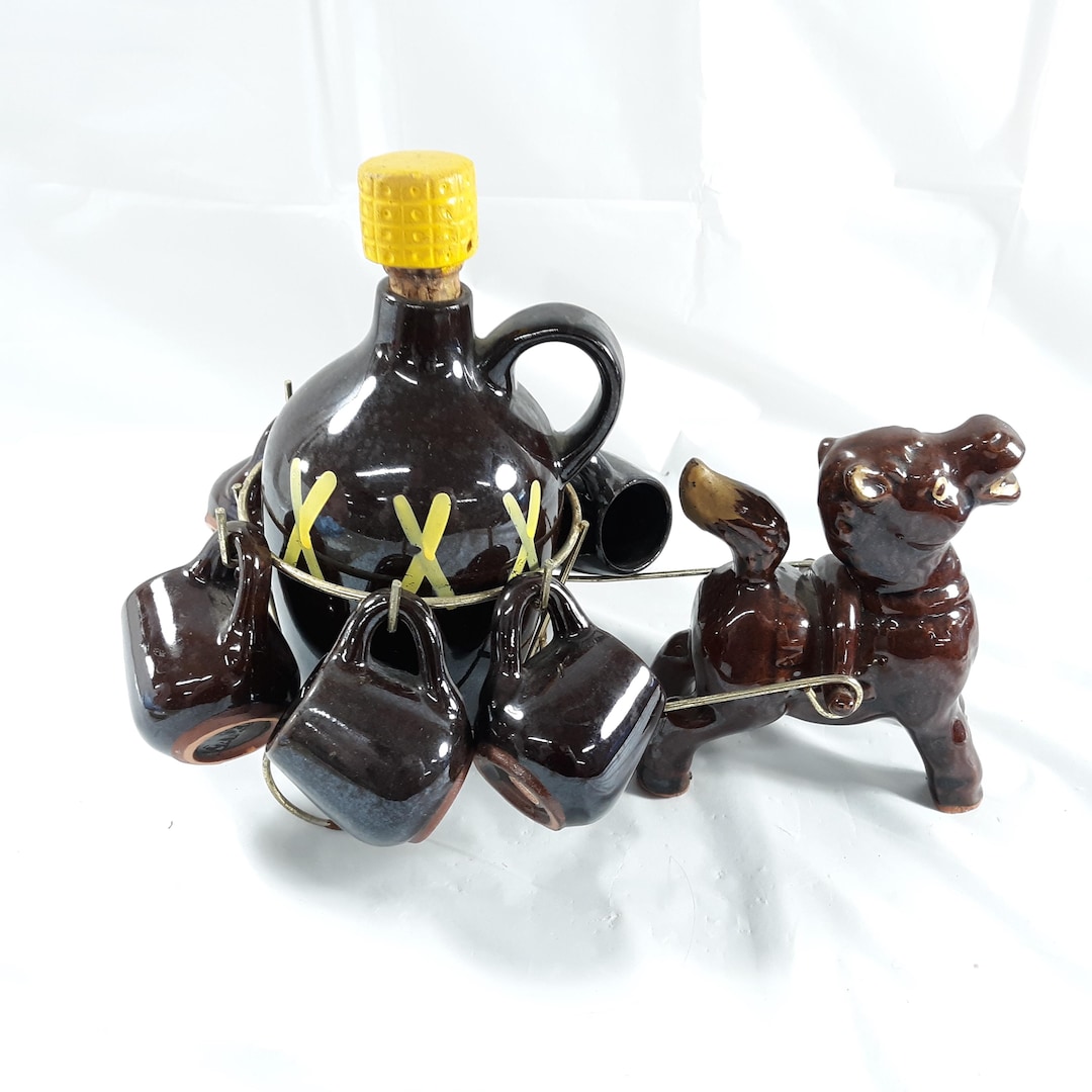 Vintage Donkey Pulling Whiskey Bottle Jug Mugs Decanter Set Artmark ...