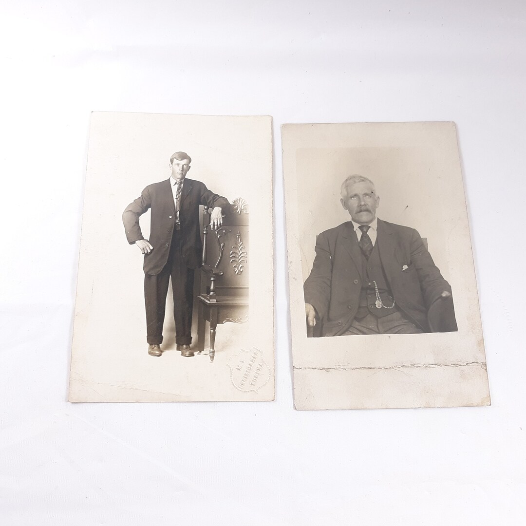 Faded Real Photo Men Portraits Vintage Postcard Lot of 2 - Etsy