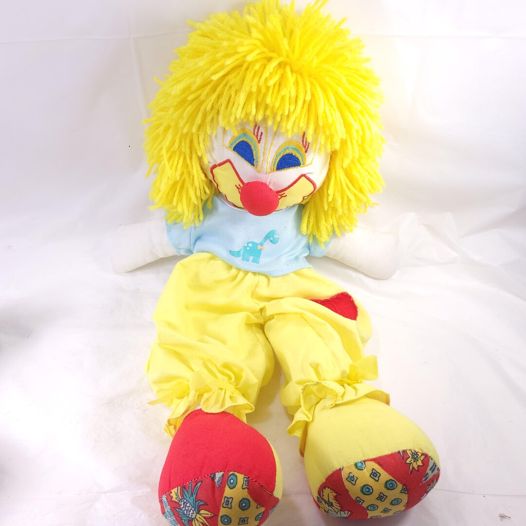 Vintage Clown Yarn Hair Cloth Smiling Toy Doll Cotton Plush Bright ...