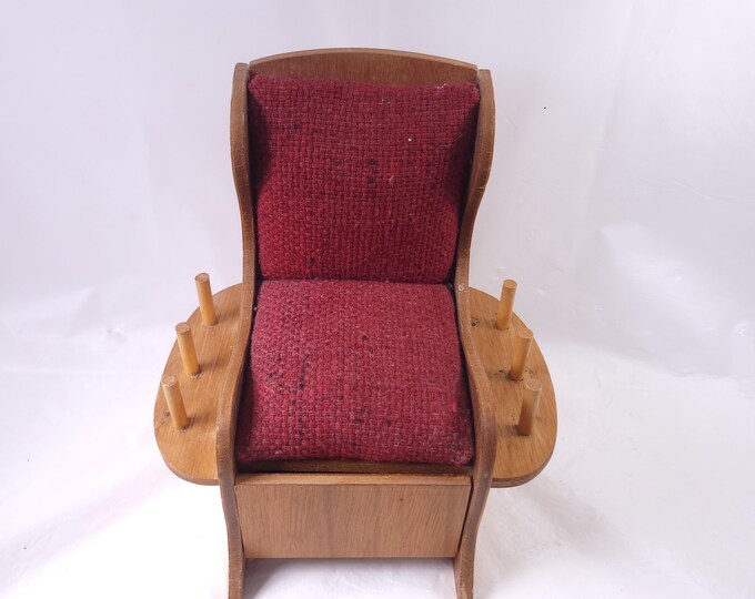 Vintage Wood Rocking Chair Pin Cushion Thread Holder Sewing Notion ...