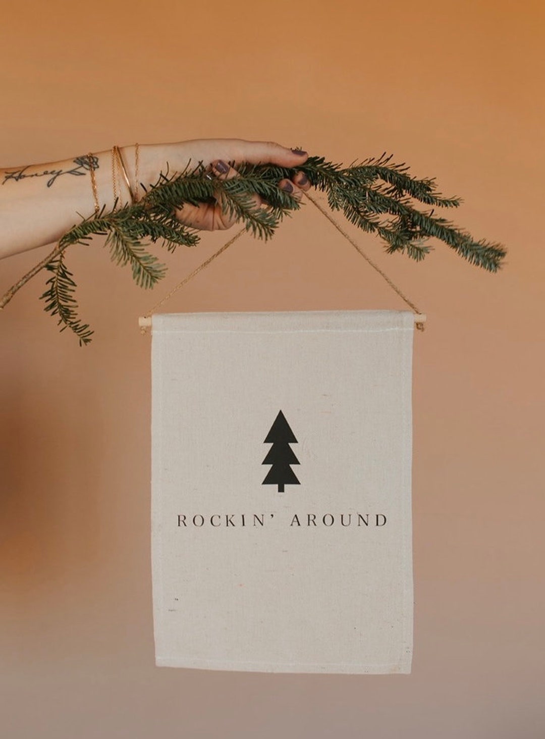 Rockin Around Canvas Banner With Wooden Dowel Mini Wall Hanging Rockin ...