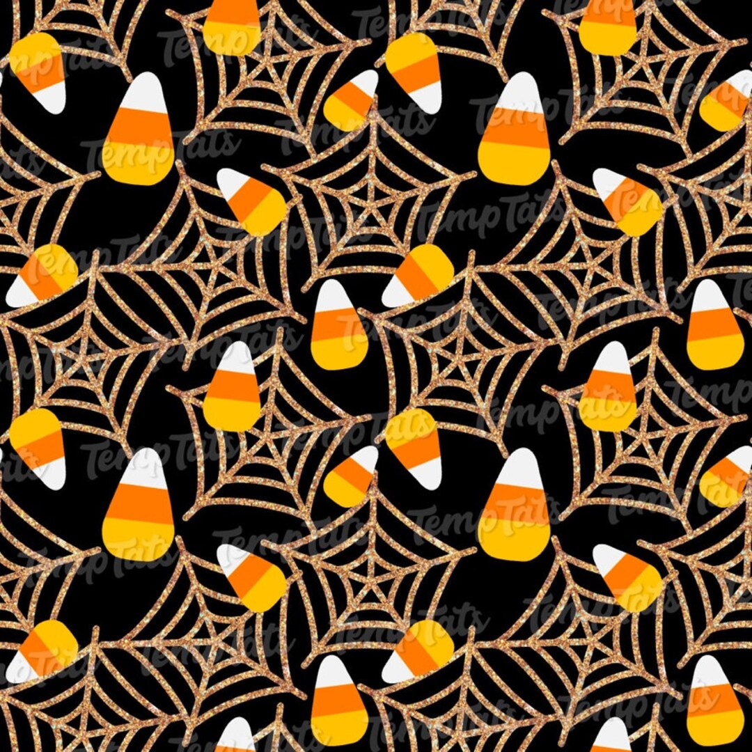 Candy Corn Spider Webs Seamless Pattern, Halloween Seamless File, Cute ...