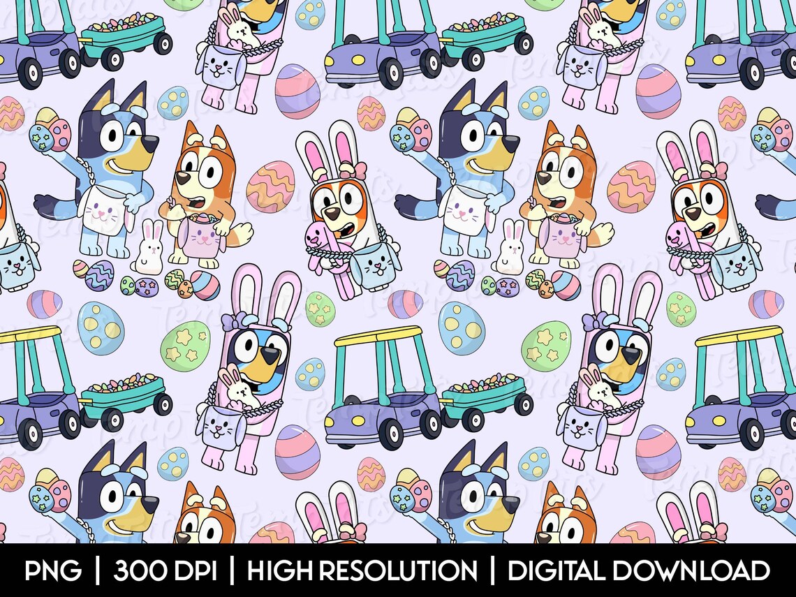 Bluey Easter Seamless Pattern, Repeat Pattern, Surface Pattern, Digital ...