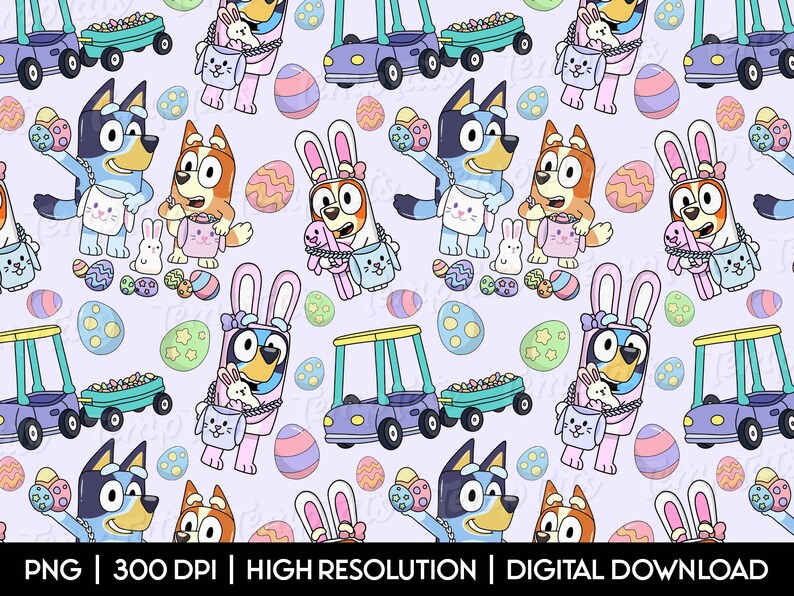 Bluey Easter Seamless Pattern, Repeat Pattern, Surface Pattern, Digital ...