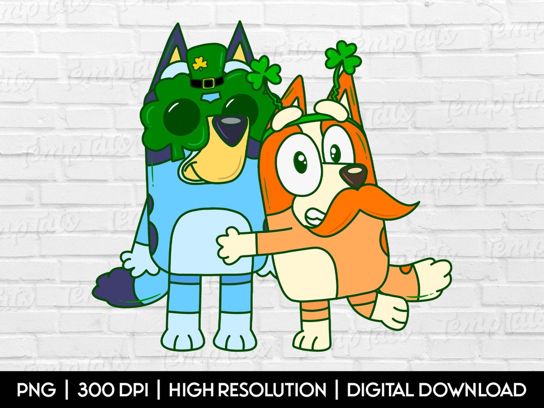 St. Patrick's Day Bluey Sisters Blue Dog Sublimation Design PNG Clipart ...