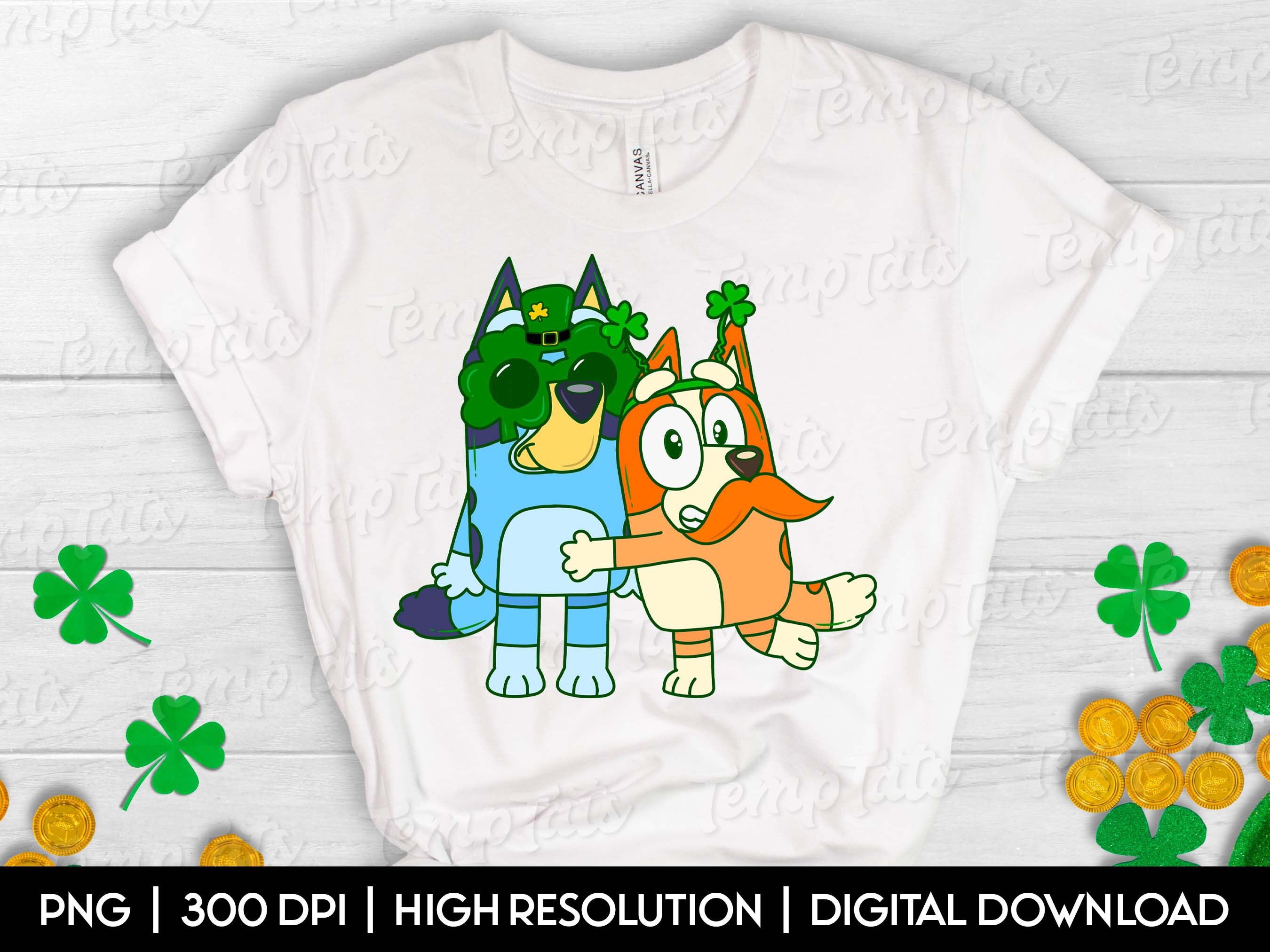 St. Patrick's Day Bluey Sisters Blue Dog Sublimation Design PNG Clipart ...