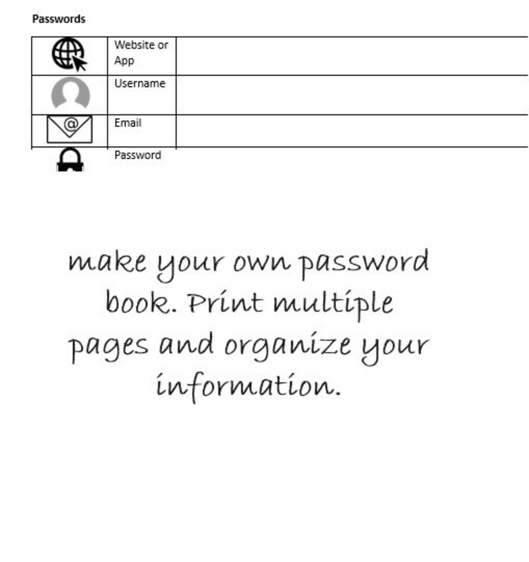 Password Keeper Worksheet - Etsy