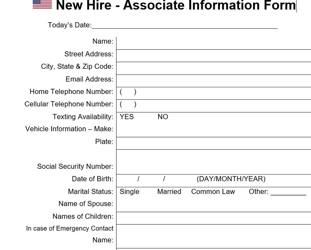New Hire Information Collection Sheet - American Issue - Etsy
