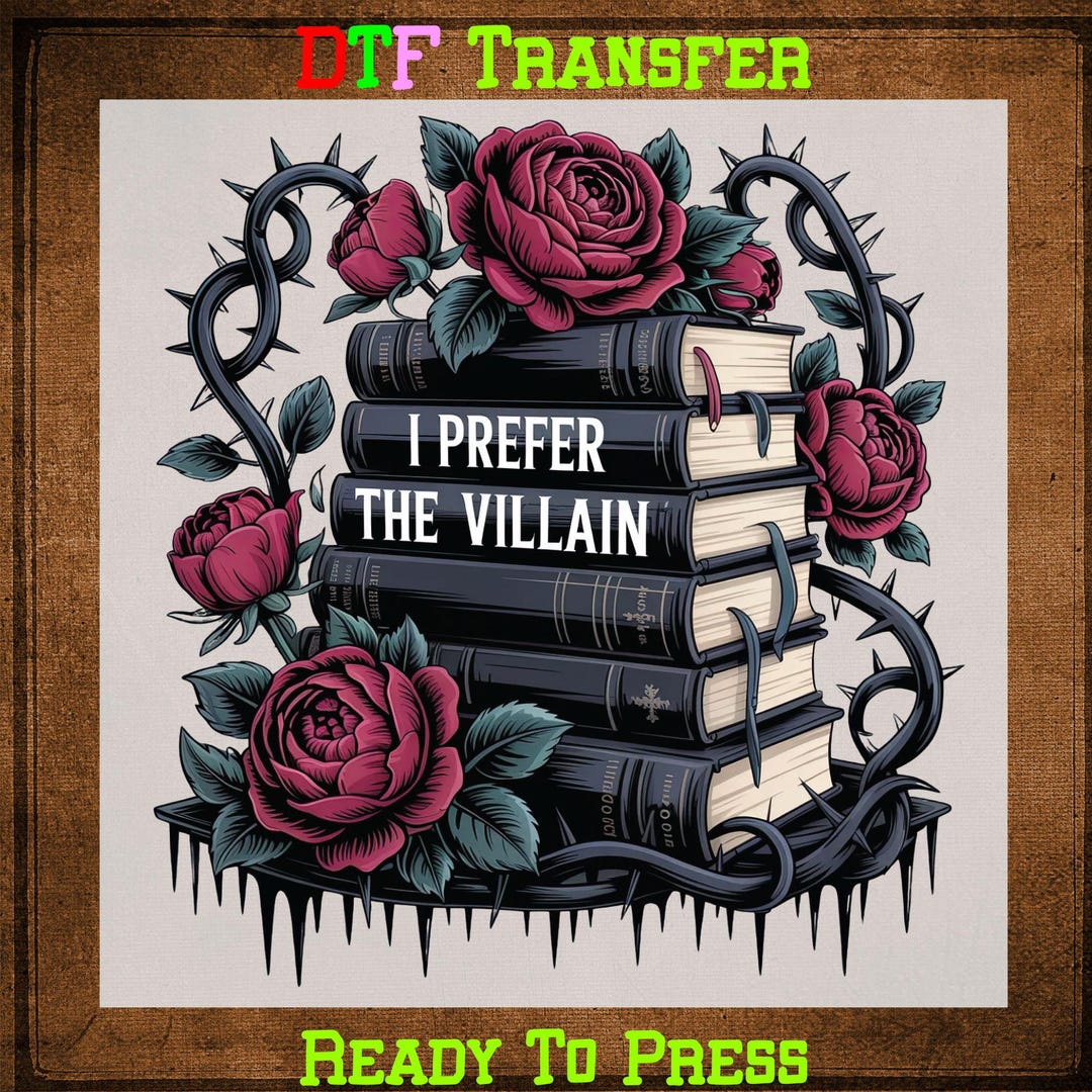 Gothic Books Roses DTF Transfer Ready to Press Reading Month Heat ...