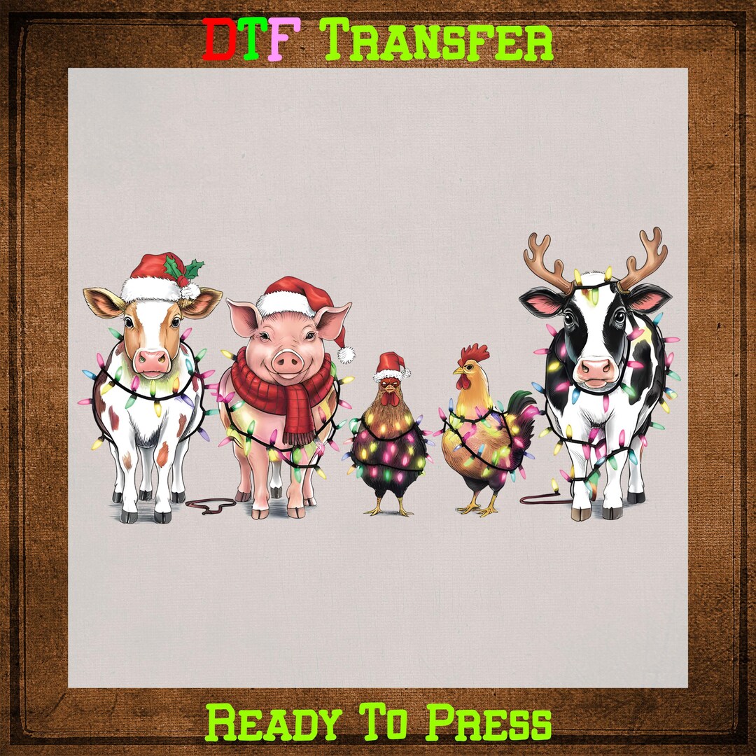 Farm Animals Christmas DTF Transfer Ready to Press: Animal Character ...