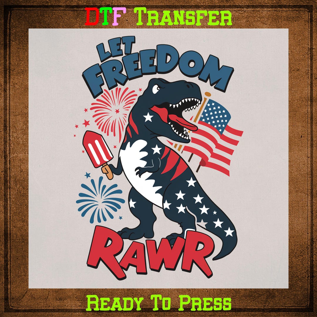 Patriotic Dinosaur DTF Transfer Ready to Press, 4th of July Heat ...